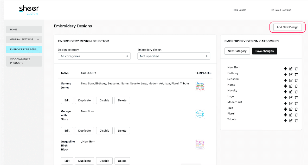 Add your Embroidery Designs - Sheer Custom