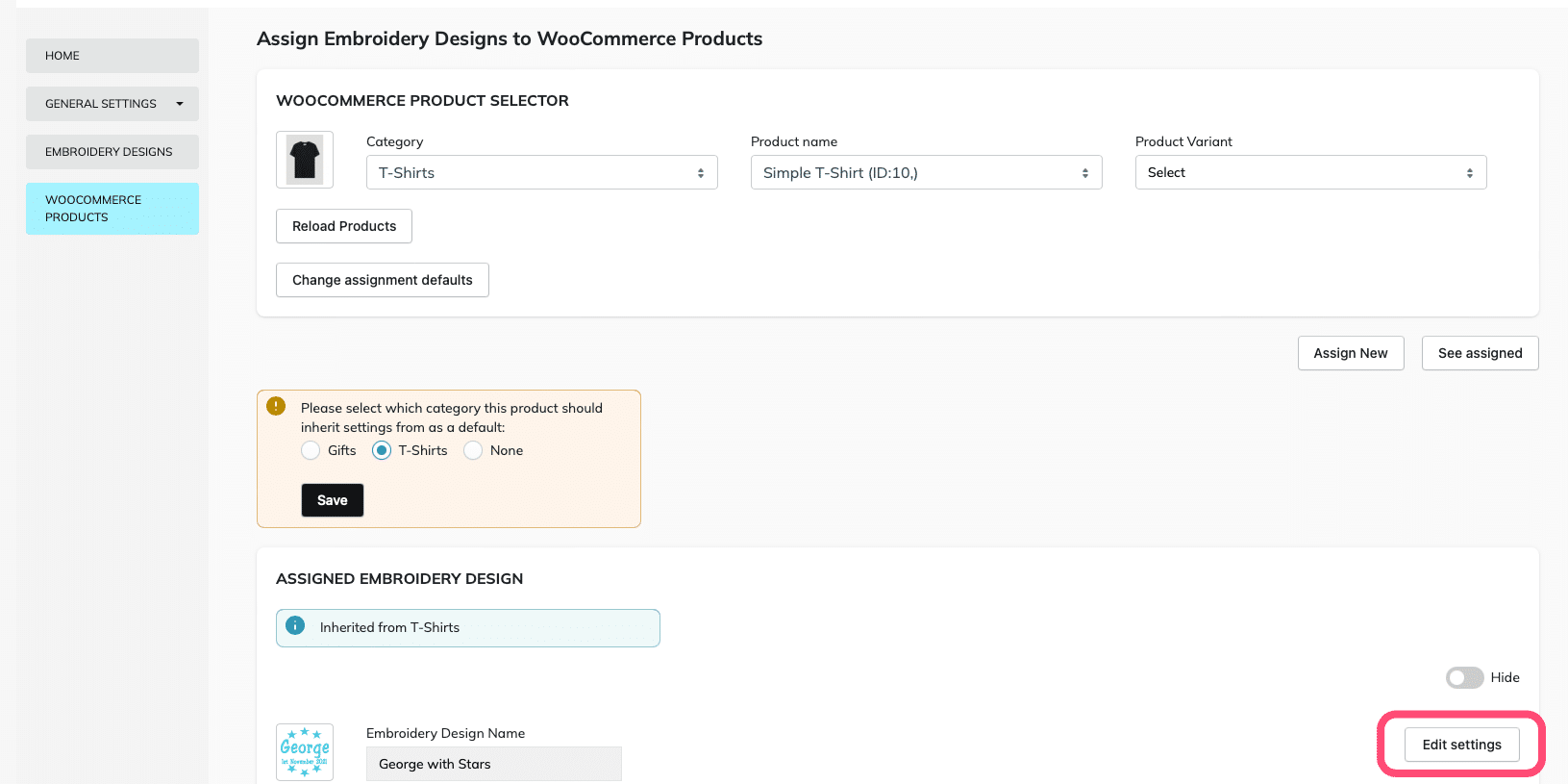 Assign Embroidery Designs to WooCommerce Products & Variations - Sheer Custom